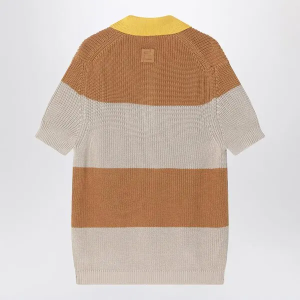 Fendi Knitted Cotton Polo Shirt With Sand And Beige Stripes - Gray