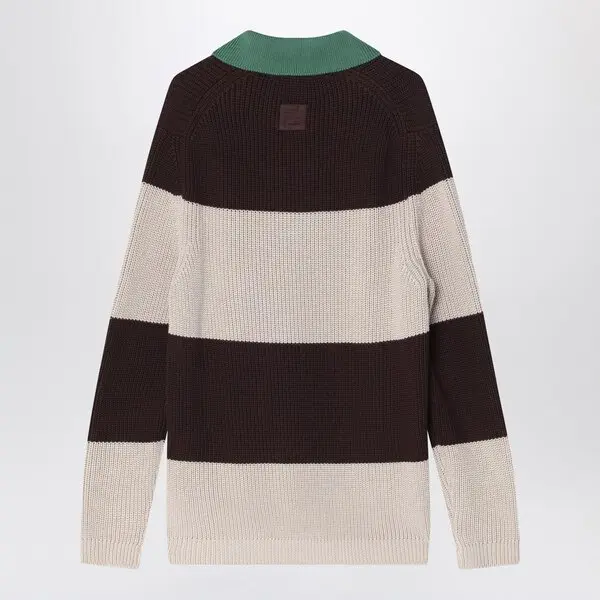 Fendi Knitted Cotton Polo Shirt With And Beige Stripes - Brown