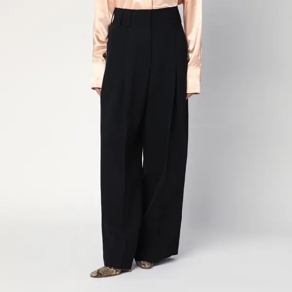 JIL SANDER Wide Silk Blend Trousers - Black