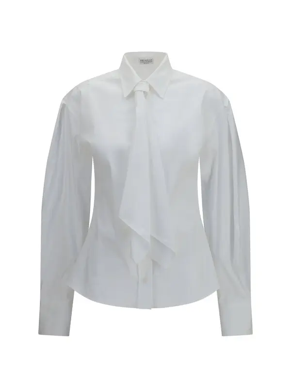 Brunello Cucinelli Cotton Blend Shirt With Tie - White