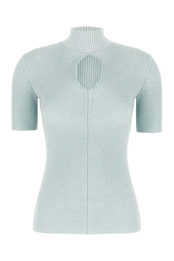 Fendi Mock Neck Ribbed Short Sleeve Top - Multicolor