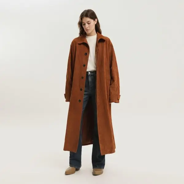 1989 STUDIO Corduroy Leather Mackintosh Coat - Brown