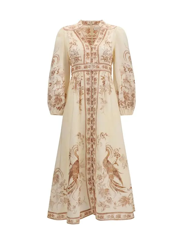 Zimmermann Indra Plunge Floral Dress - Cream