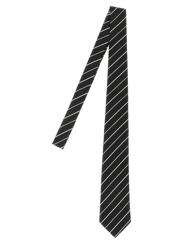Saint Laurent Silk Striped Neck Tie - Black