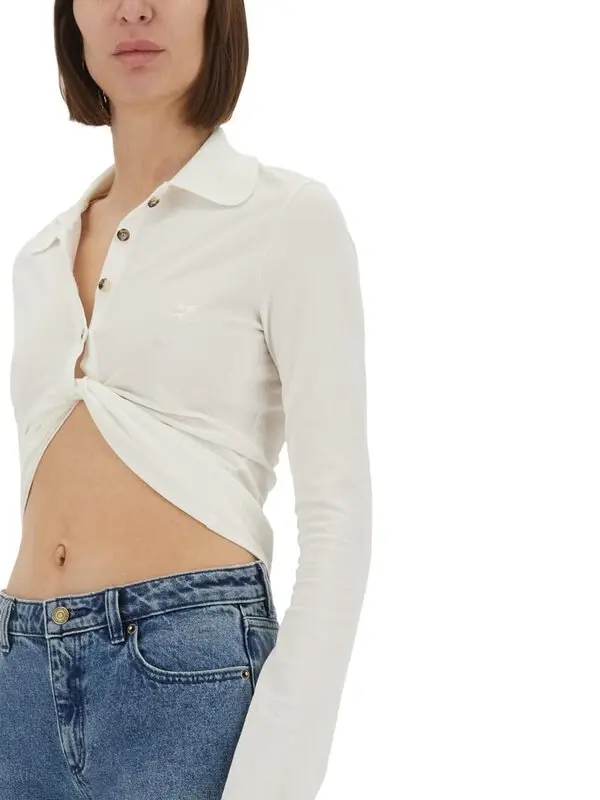 COURREGES Cropped Twist Polo Shirt - White