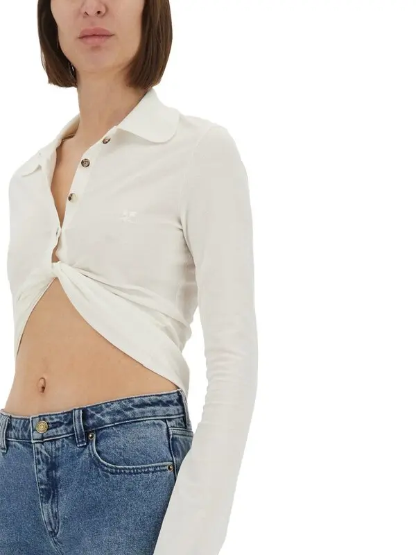 COURREGES Cropped Twist Polo Shirt - White