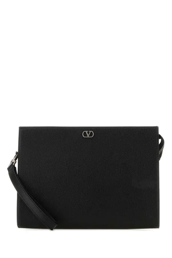 Valentino Garavani Leather Vlogo Signature Pouch - Black