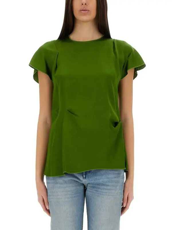 Victoria Beckham Folded Accent Short Sleeve Top - Green
