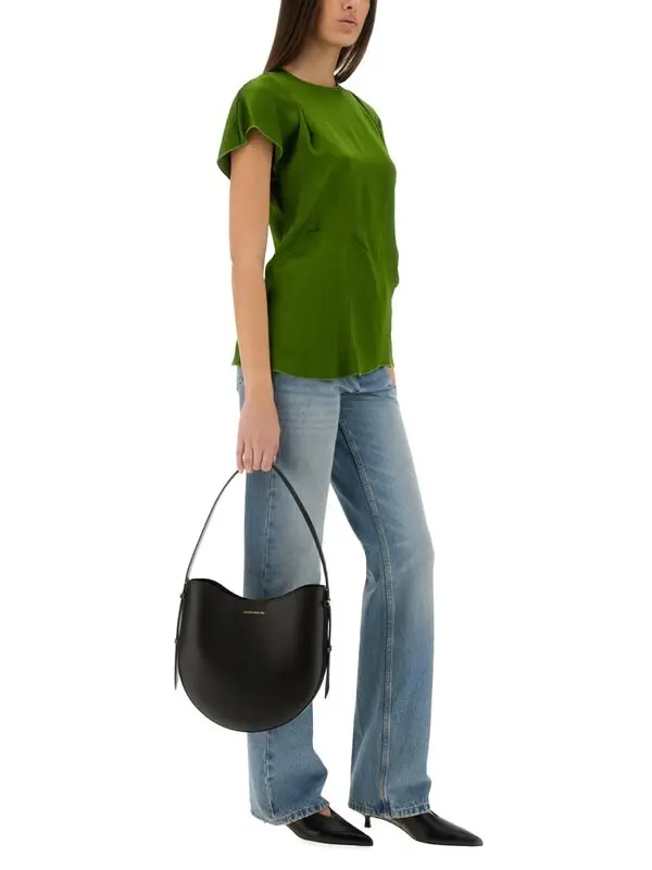 Victoria Beckham Folded Accent Short Sleeve Top - Green