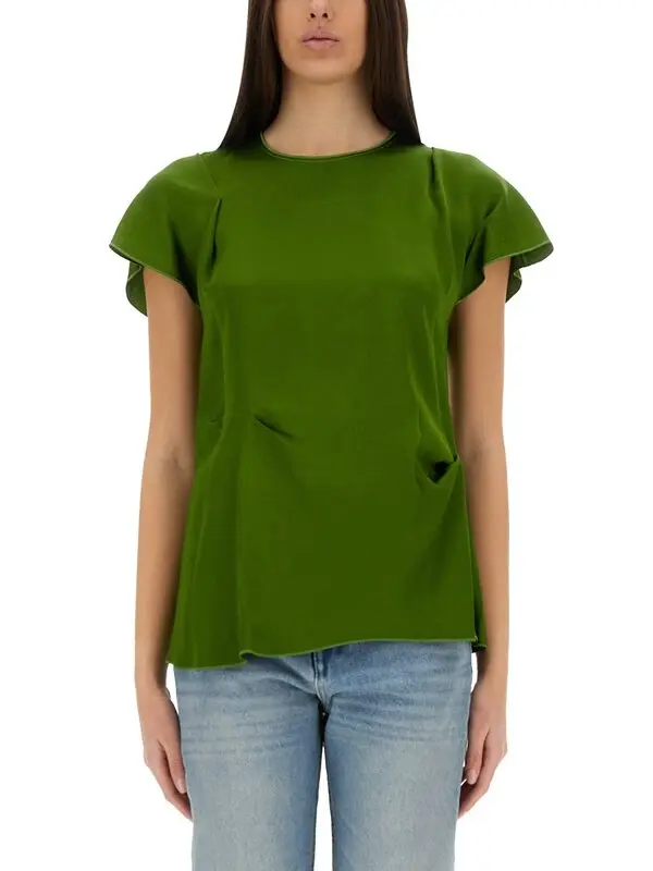 Victoria Beckham Folded Accent Short Sleeve Top - Green