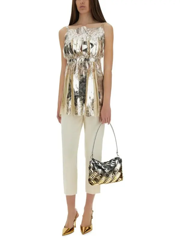 Rabanne Laminated Pleated Satin Top - Cream