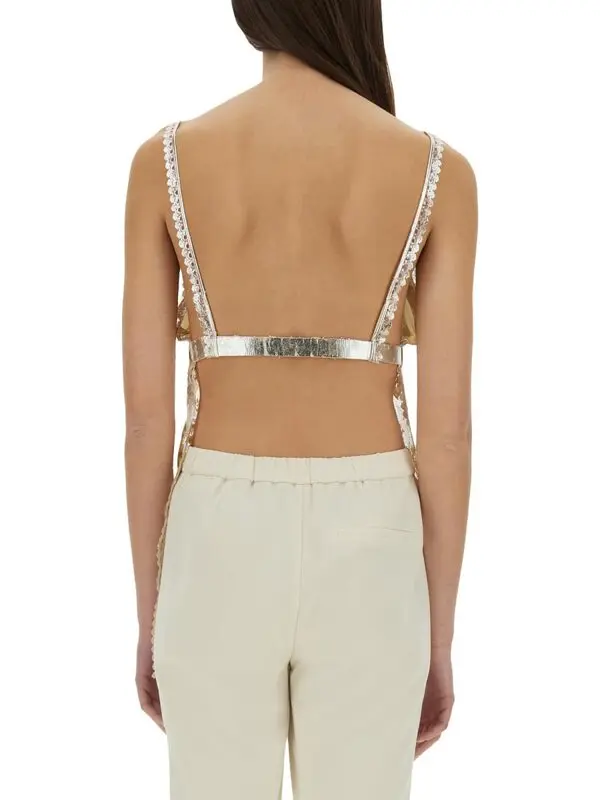 Rabanne Laminated Pleated Satin Top - Cream