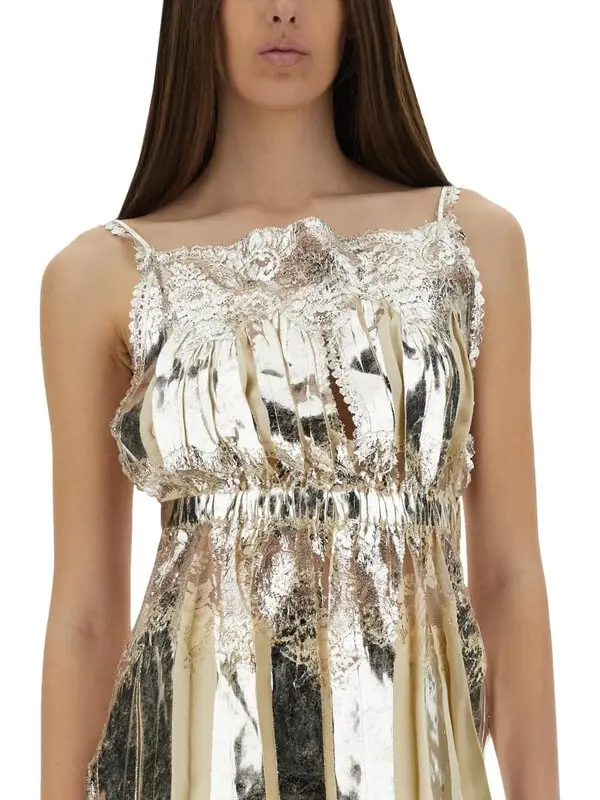Rabanne Laminated Pleated Satin Top - Cream