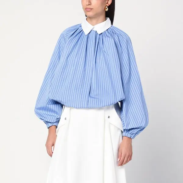 PATOU Striped Balloon-sleeve Shirt In Light - Blue