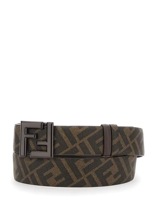 Fendi Leather Belt With Ff Logo Plate - Brown