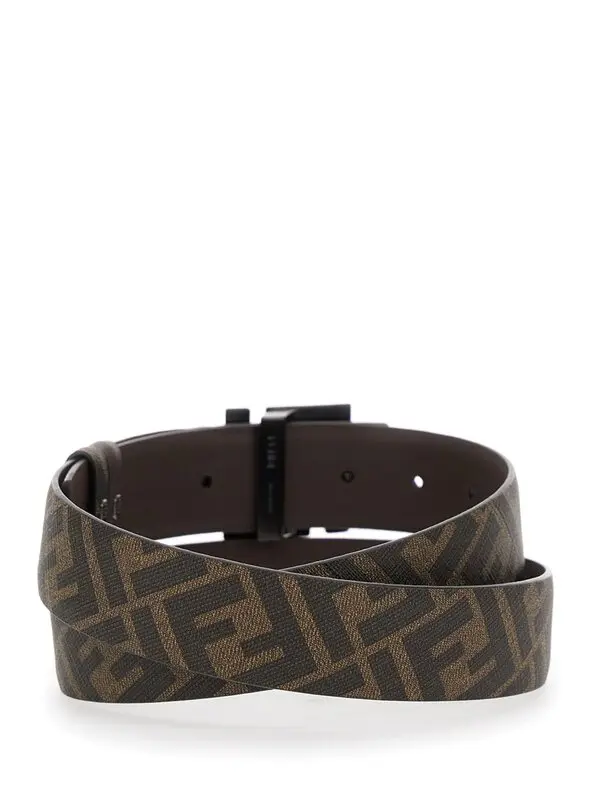 Fendi Leather Belt With Ff Logo Plate - Brown