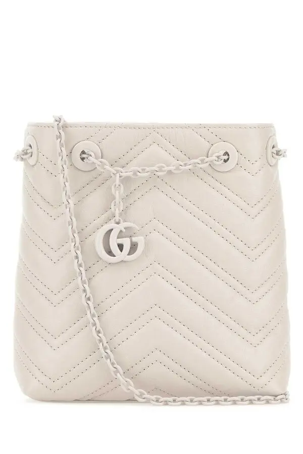 Gucci Ivory Leather Micro Gg Marmont Bucket Bag - White