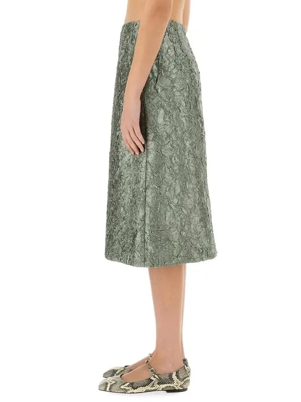 Dries Van Noten Ruched Satin Midi Skirt