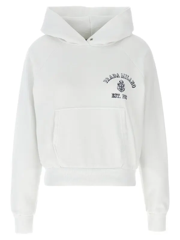 Prada Cotton Hoodie With Logo - White