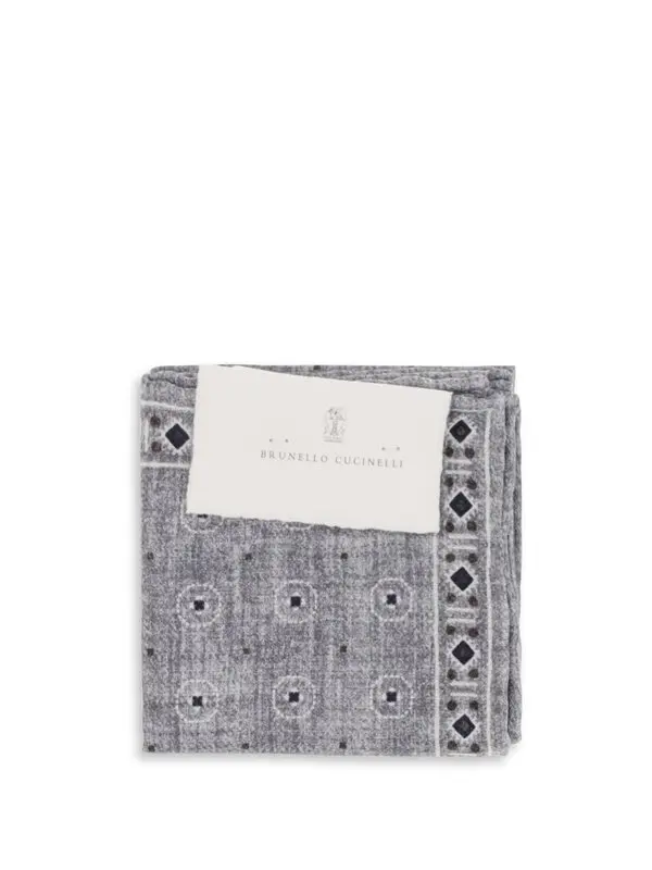 Brunello Cucinelli Ethnic-patterned Silk Pocket Square - Gray
