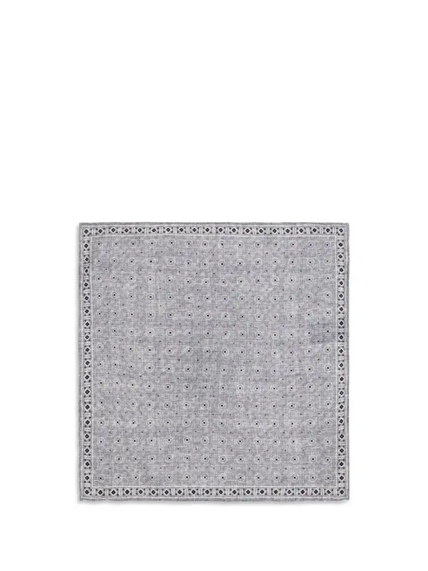 Brunello Cucinelli Ethnic-patterned Silk Pocket Square - Gray