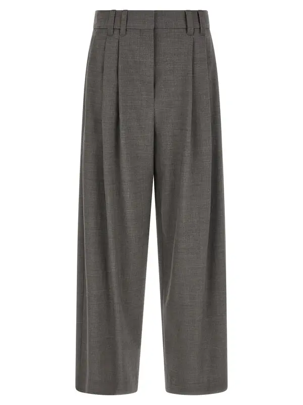 Brunello Cucinelli Wide Leg Cropped Tailored Trousers - Gray