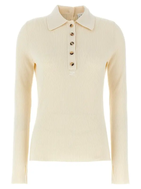 COURREGES Ribbed Cotton-wool Blend Polo Sweater - White