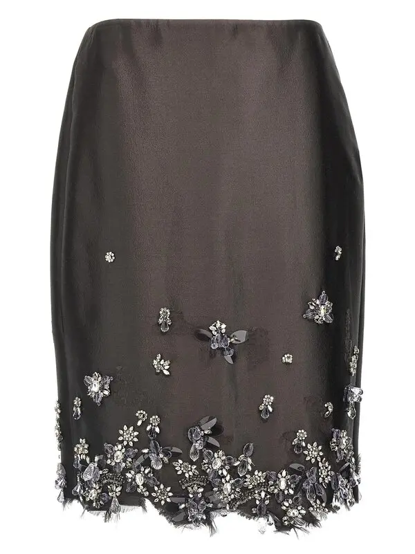 Prada Silk And Wool Blend Embellished Skirt - Gray