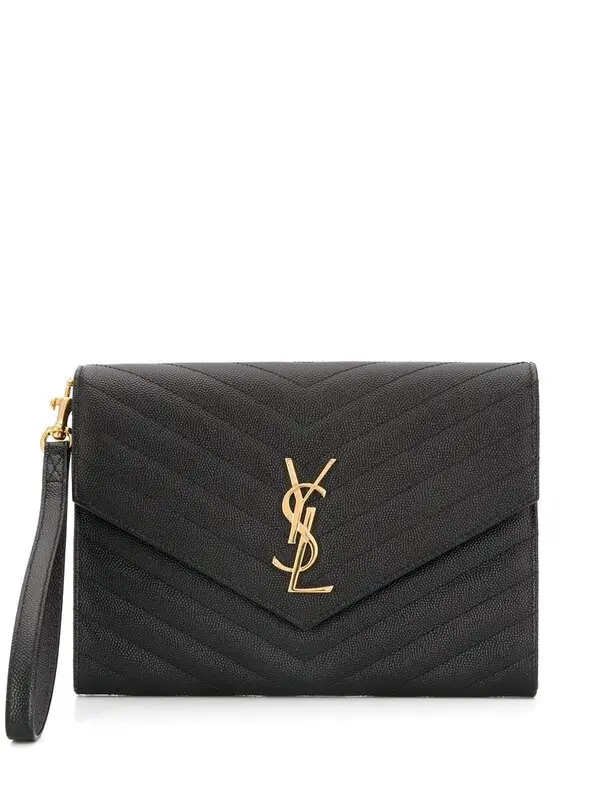 Saint Laurent Cassandre Matelassé Flap Pouch In Grain De Poudre Leather - Black