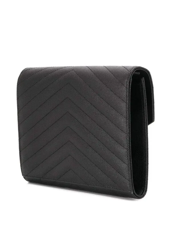 Saint Laurent Cassandre Matelassé Flap Pouch In Grain De Poudre Leather - Black