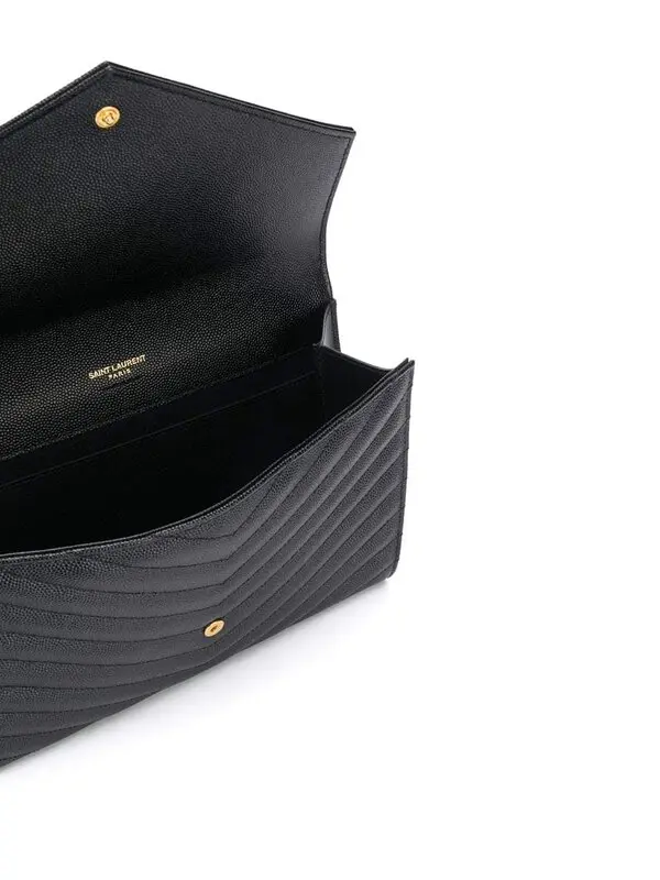 Saint Laurent Cassandre Matelassé Flap Pouch In Grain De Poudre Leather - Black