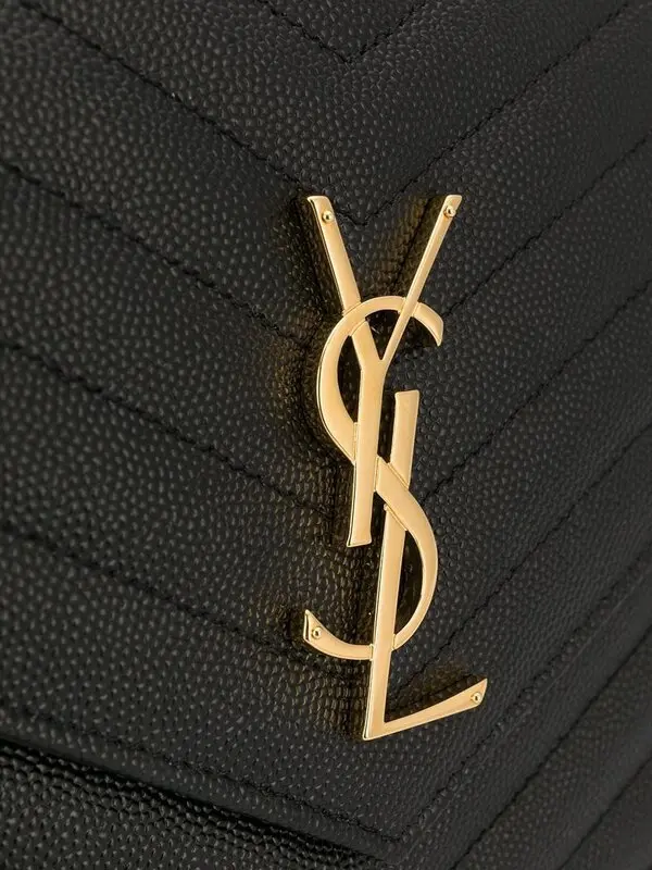 Saint Laurent Cassandre Matelassé Flap Pouch In Grain De Poudre Leather - Black