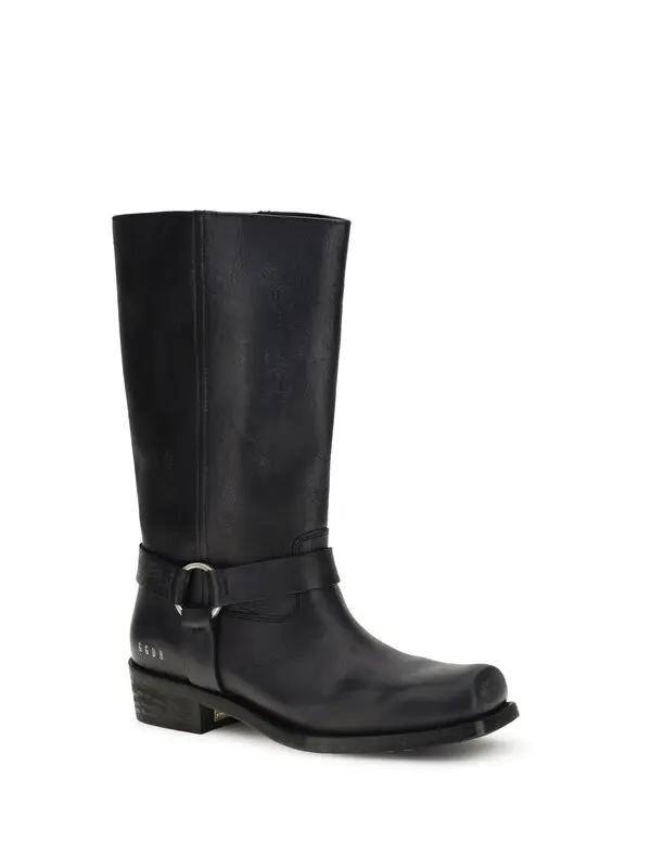 GOLDEN GOOSE Leather Biker Boots - Black