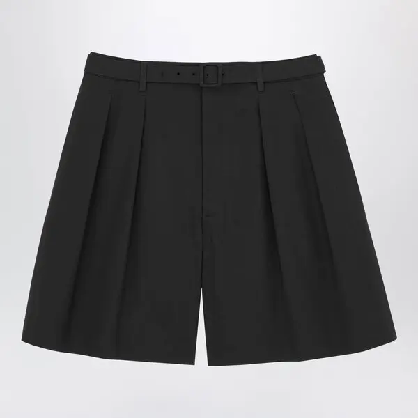 Saint Laurent Belted Bermuda Shorts In Corone Fabric - Black
