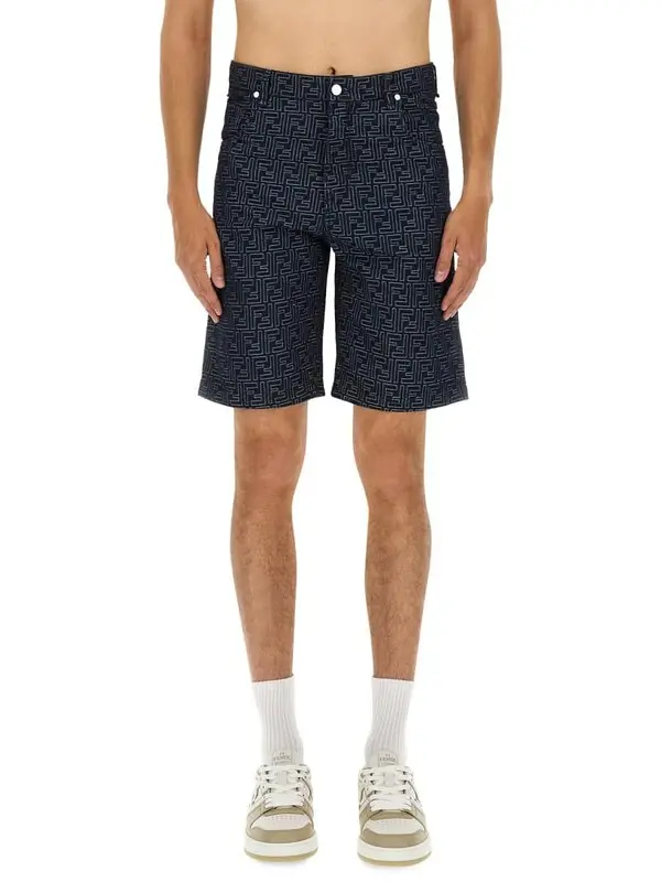 Fendi Ff Jacquard Denim Shorts - Blue