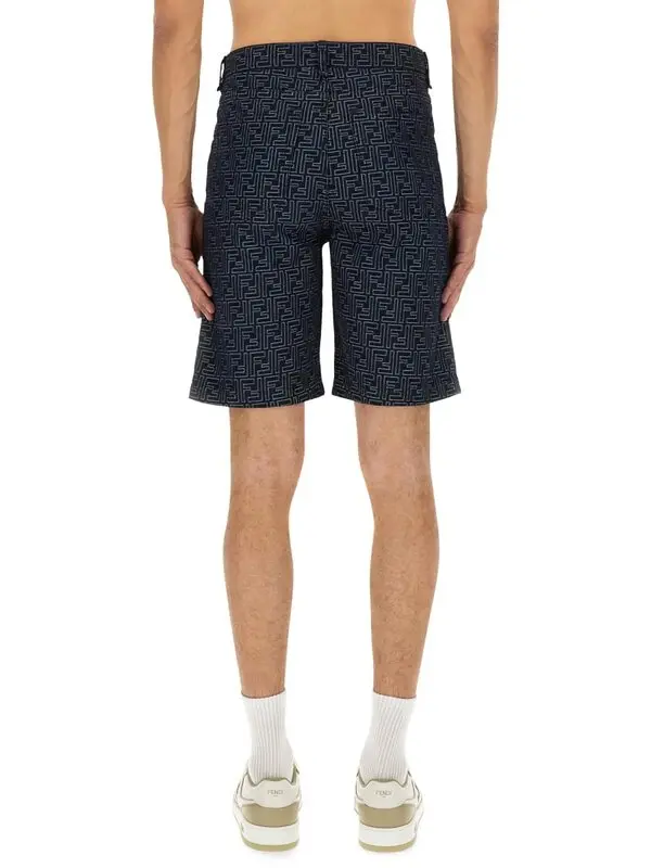 Fendi Ff Jacquard Denim Shorts - Blue