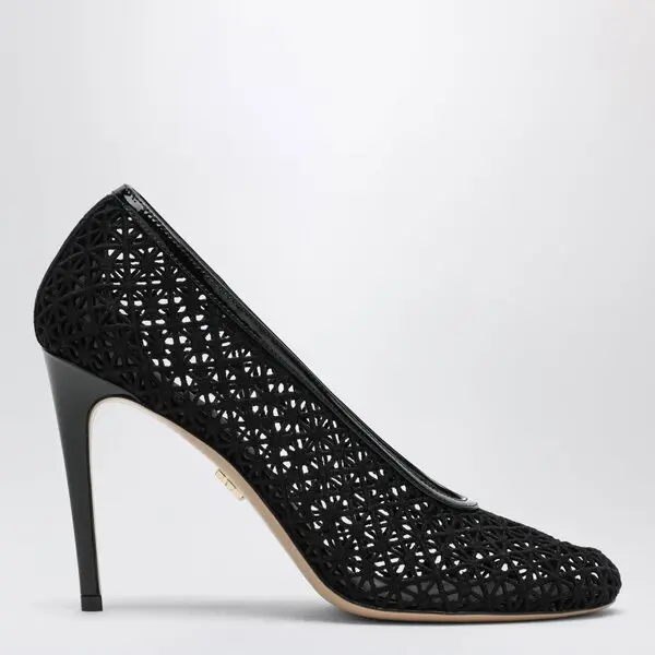 FERRAGAMO Cotton Macrame Stiletto Pump - Black