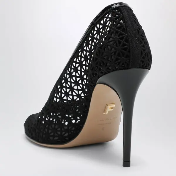 FERRAGAMO Cotton Macrame Stiletto Pump - Black