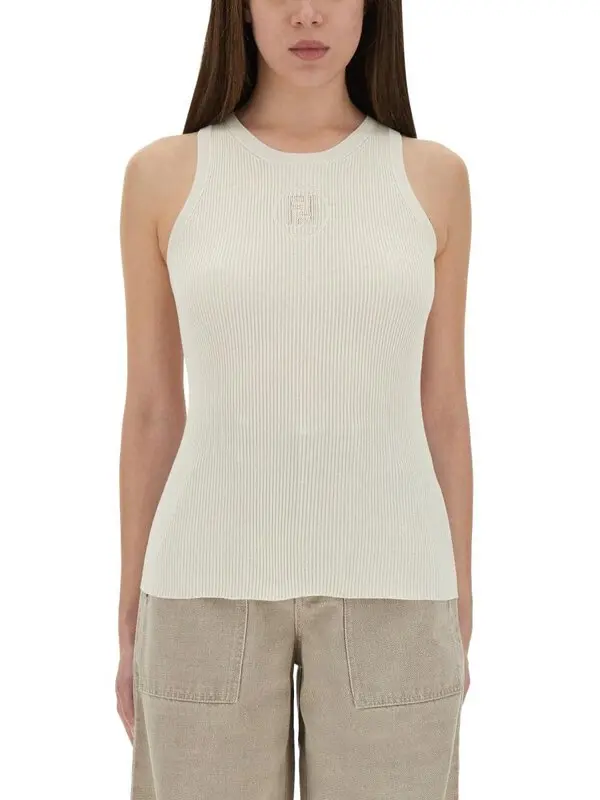 Fendi Cotton Ribbed Logo Tank Top - White