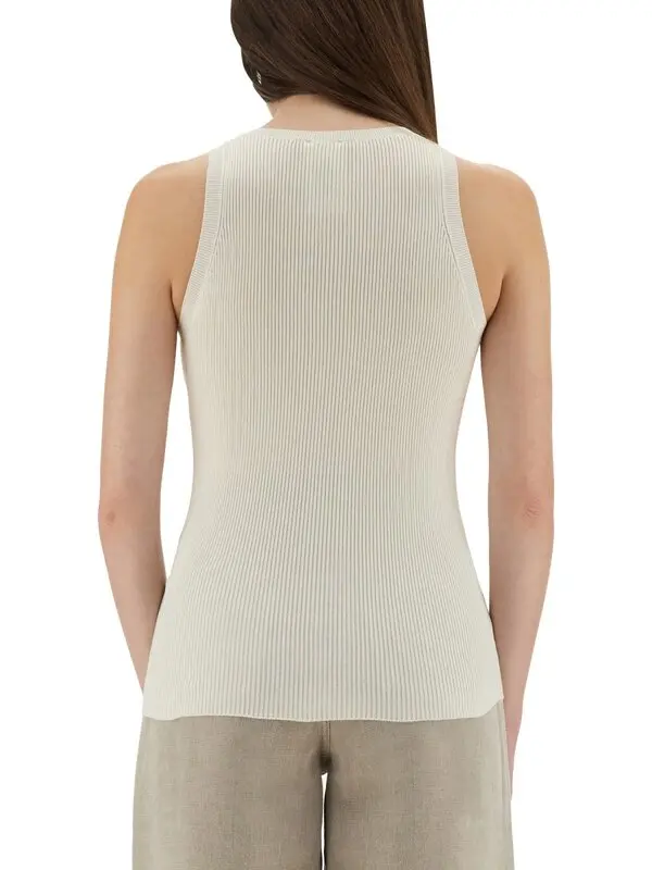 Fendi Cotton Ribbed Logo Tank Top - White