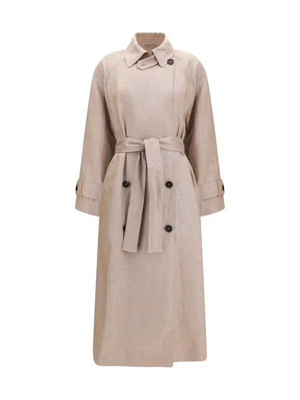 Brunello Cucinelli Linen Trench Coat With Lurex - Pink