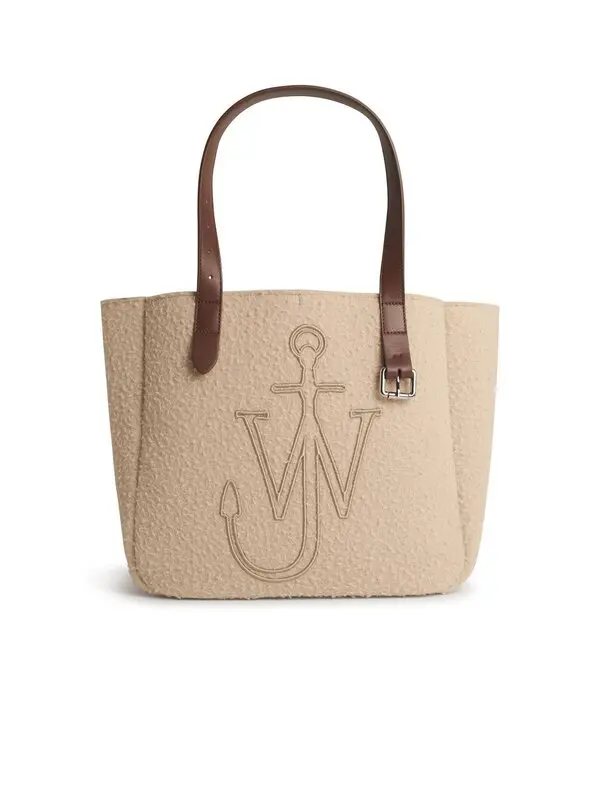 JW Anderson Belt Tote Beige Boiled Wool Shoulder Bag - Cream