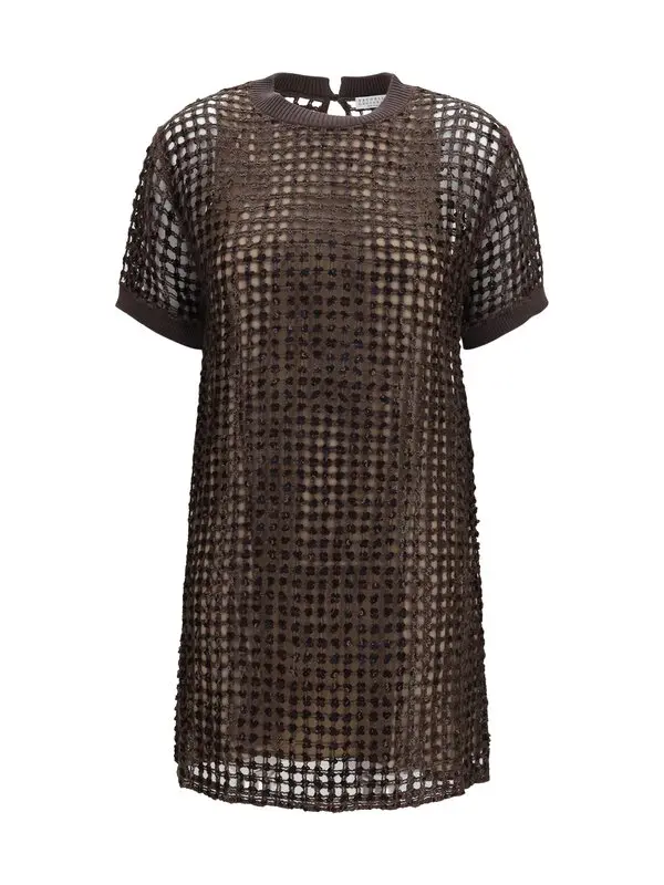 Brunello Cucinelli Sequin Mesh Mini Dress - Brown