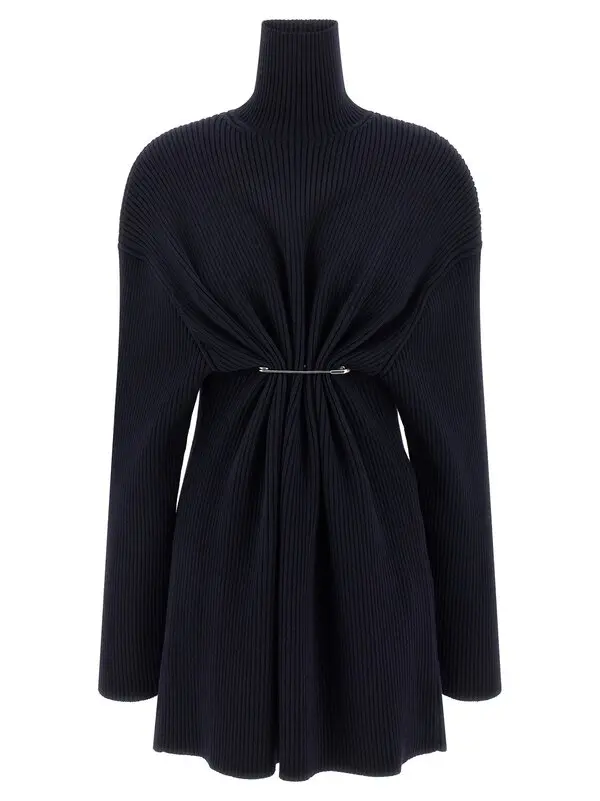 Balenciaga Pinched Ribbed Knit Mini Dress - Blue