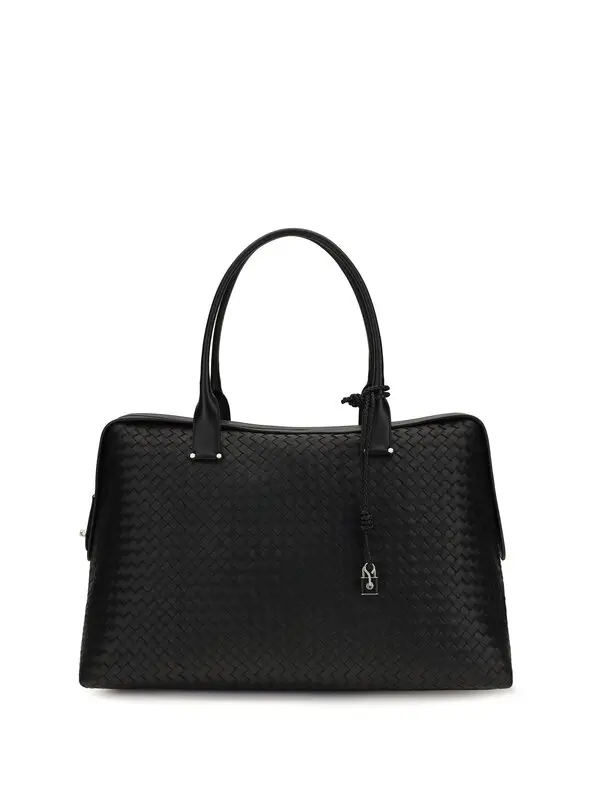 Bottega Veneta Intrecciato Nappa Leather Duffel Travel Bag - Black