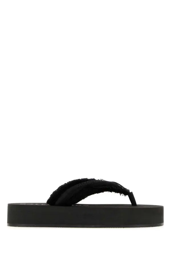 Balenciaga Satin Jet Leg Thong Slippers - Black