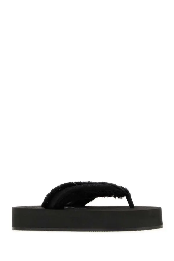 Balenciaga Satin Thong Slippers - Black