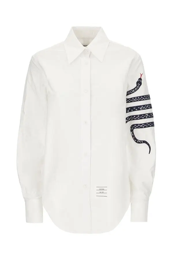 Thom Browne Embroidered Animal Print Long Sleeve Button Up Shirt - Multicolor