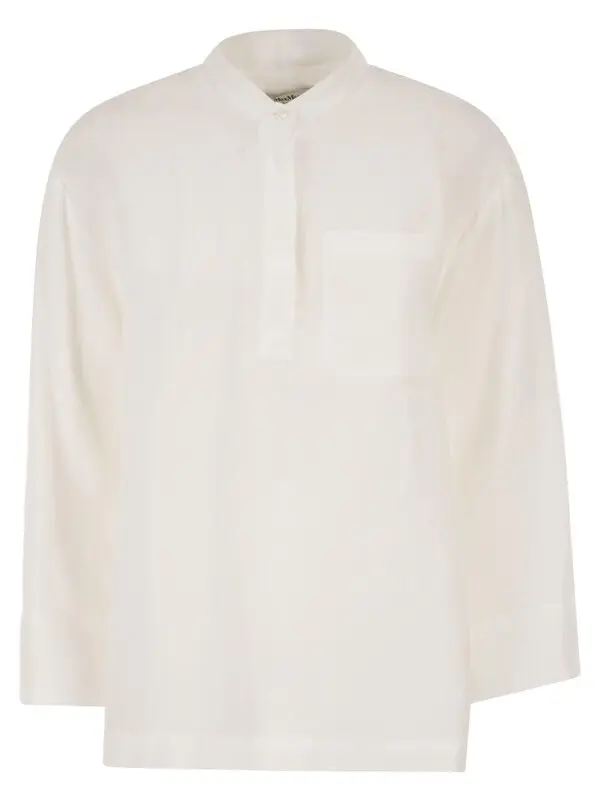 Max Mara S Linen Mandarin Collar Shirt - White