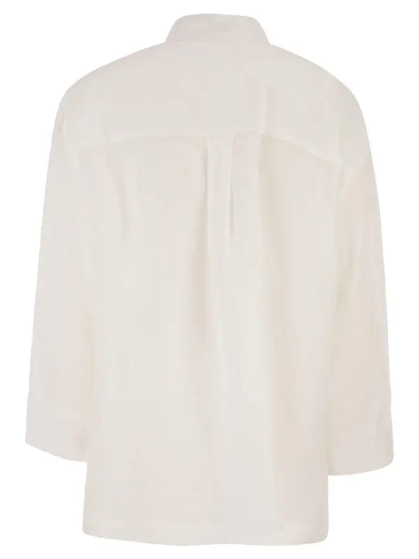 Max Mara S Linen Mandarin Collar Shirt - White